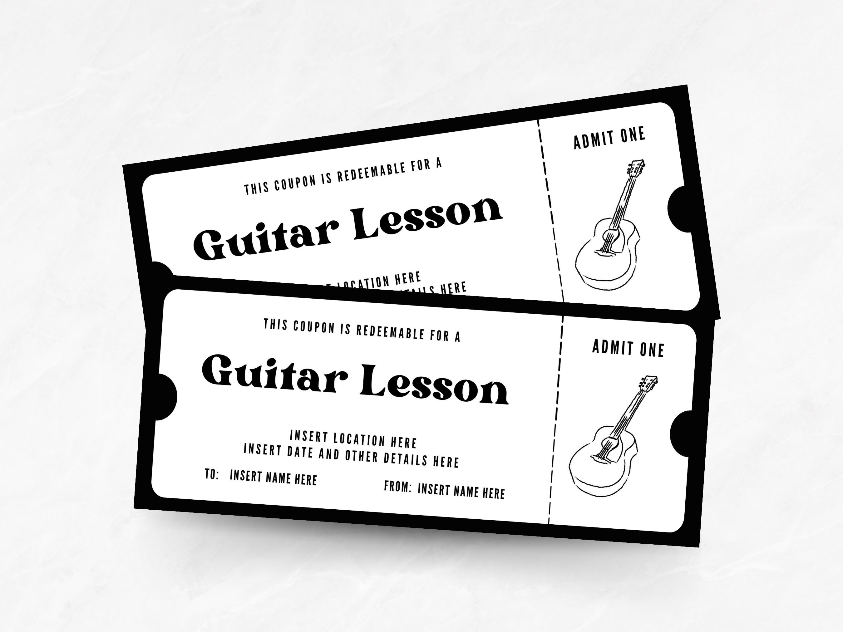 Editable Guitar Lesson Coupon, Custom Guitar Class Ticket Template ...