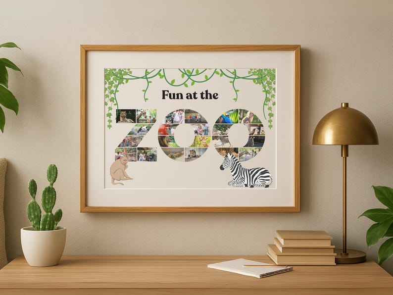 Editable Zoo Photo Collage Template, Custom Zoo Birthday Sign Printable ...