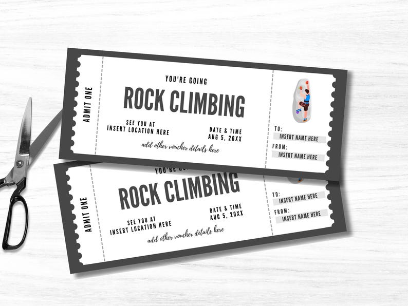 Editable Rock Climbing Coupon, Custom Indoor Rock Climbing Gym Ticket ...