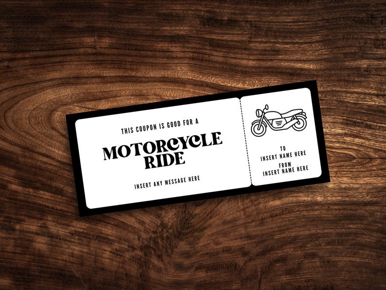 Editable Motorcycle Ride Coupon Template, Custom Motorcycle Drive ...