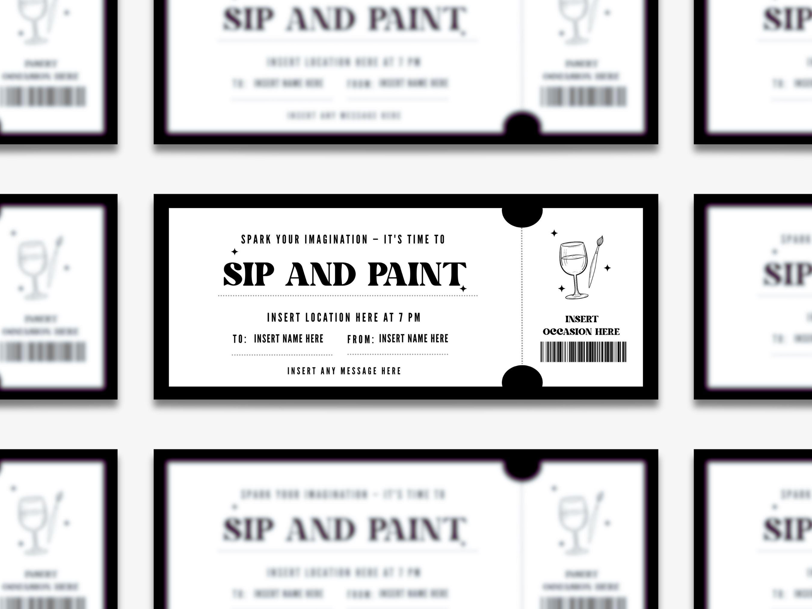 Printable Sip and Paint Party Coupon Template, Editable Wine and Paint ...