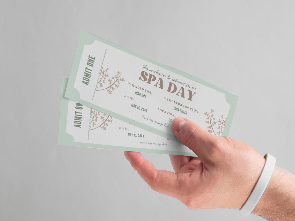 Editable Spa Day Coupon, Printable Spa Ticket Voucher, Custom Spa Day ...