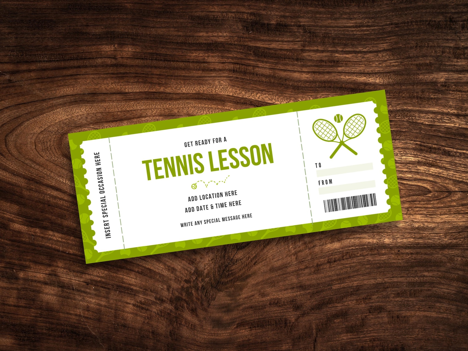 Editable Tennis Lesson Coupon, Custom Tennis Lessons Ticket Template ...