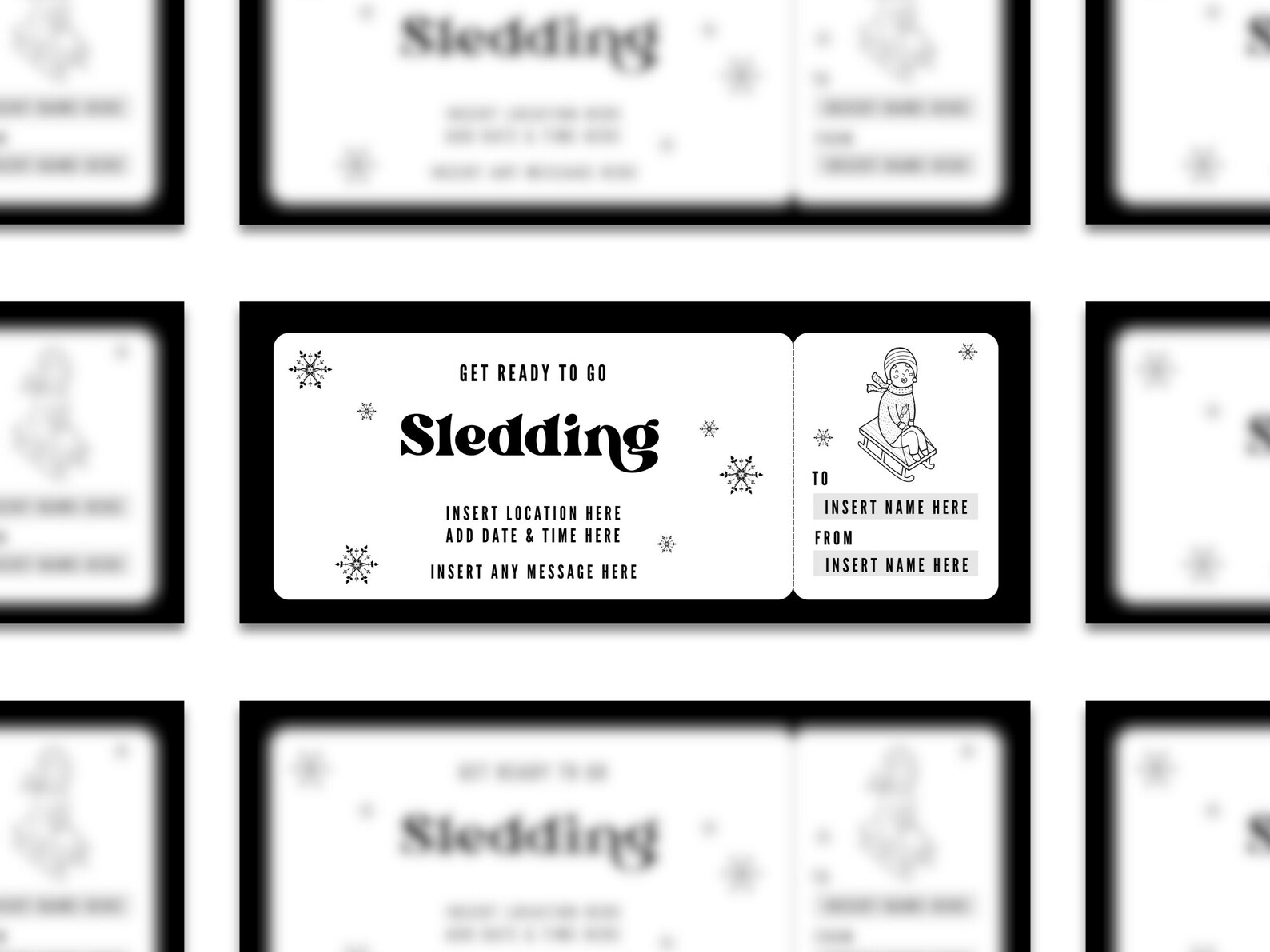Editable Sledding Ticket Template, Custom Winter Snow Sledding Coupon ...