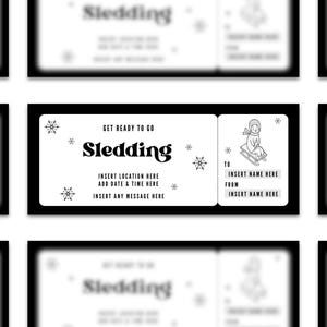 Editable Sledding Ticket Template, Custom Winter Snow Sledding Coupon ...