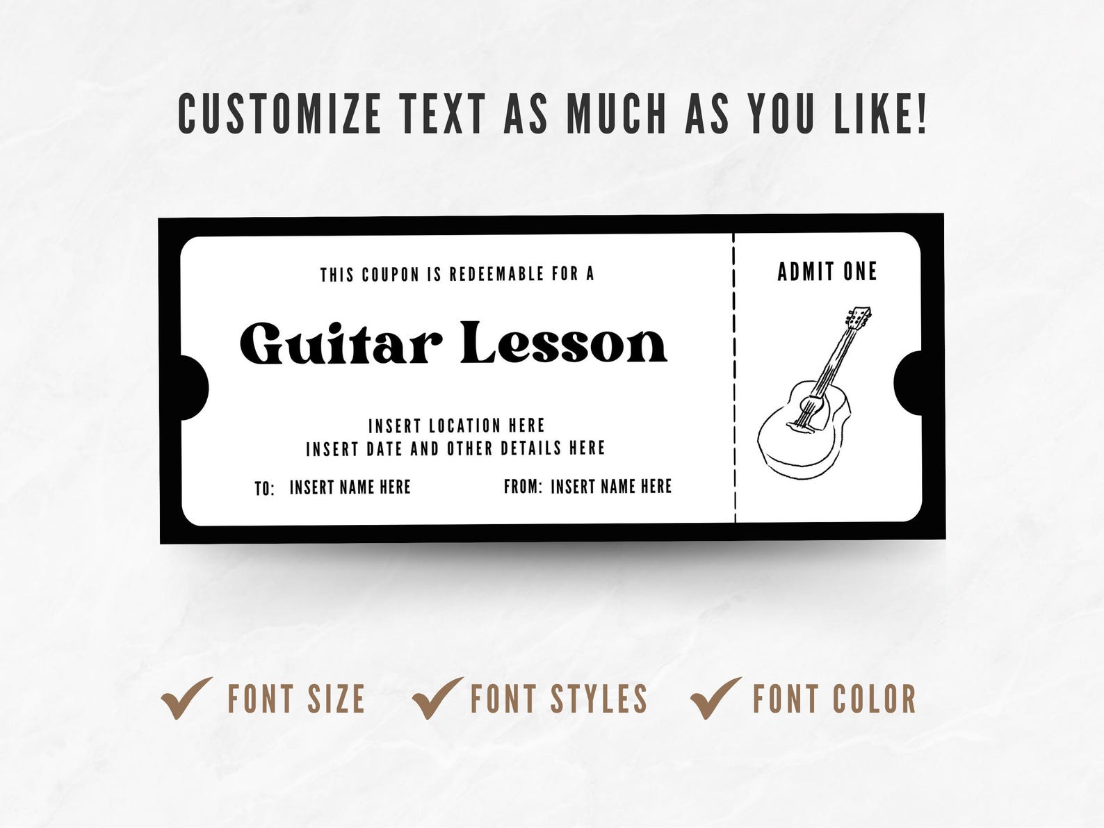 Editable Guitar Lesson Coupon, Custom Guitar Class Ticket Template ...