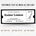 Editable Guitar Lesson Coupon, Custom Guitar Class Ticket Template ...