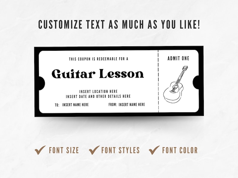 Editable Guitar Lesson Coupon, Custom Guitar Class Ticket Template ...