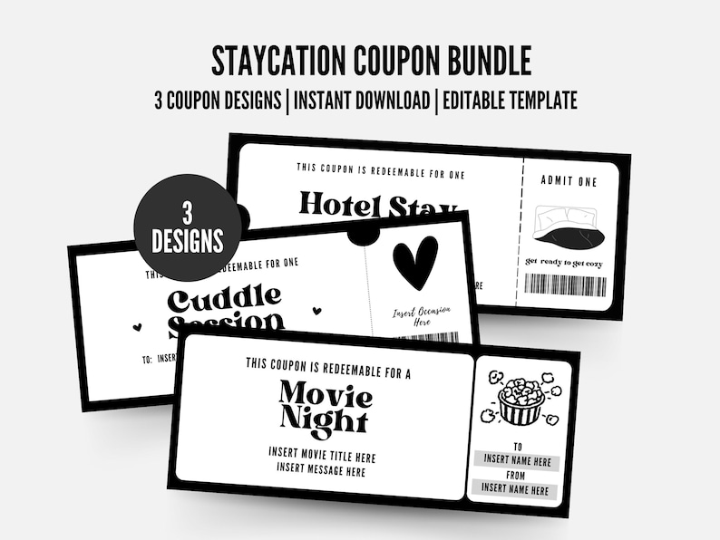 Editable Staycation Coupon Bundle, Printable Hotel Stay Coupon ...