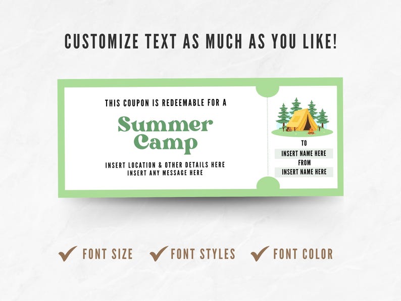 Editable Summer Camp Ticket Template, Custom Kids Summer Camp Coupon ...