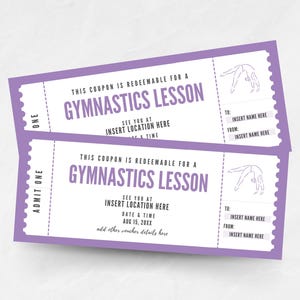 Editable Gymnastics Lesson Coupon, Custom Gymnastics Lessons Ticket ...