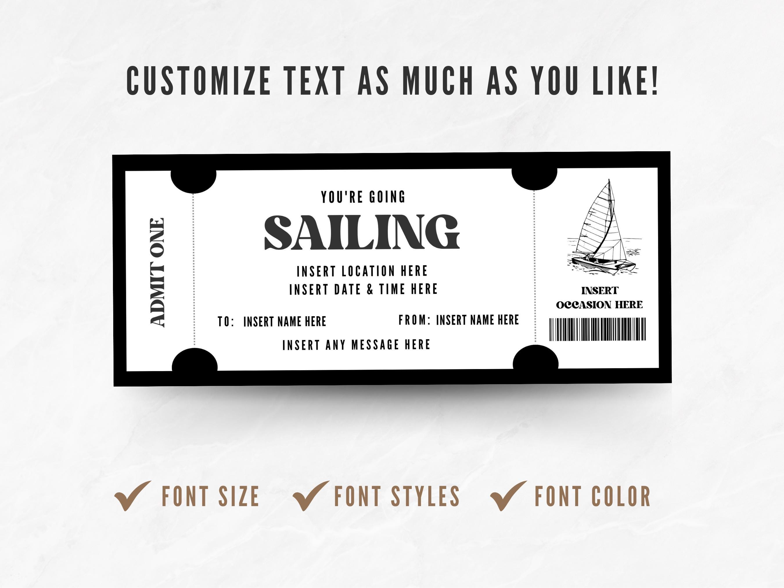 Editable Sailing Trip Ticket, Printable Sail Boat Boarding Pass Coupon ...