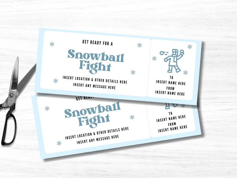 Editable Snowball Fight Ticket Template, Custom Snowball Fight Coupon ...