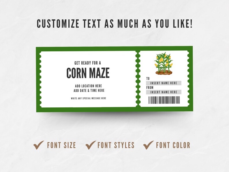 Editable Corn Maze Coupon, Custom Corn Maze Ticket Template, Printable ...