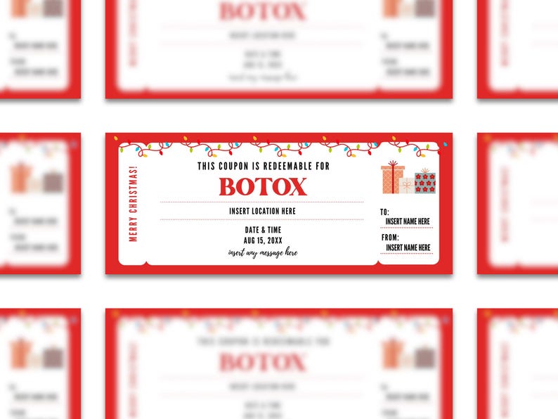 Editable Botox Coupon Holiday Template, Custom Botox Ticket Christmas ...