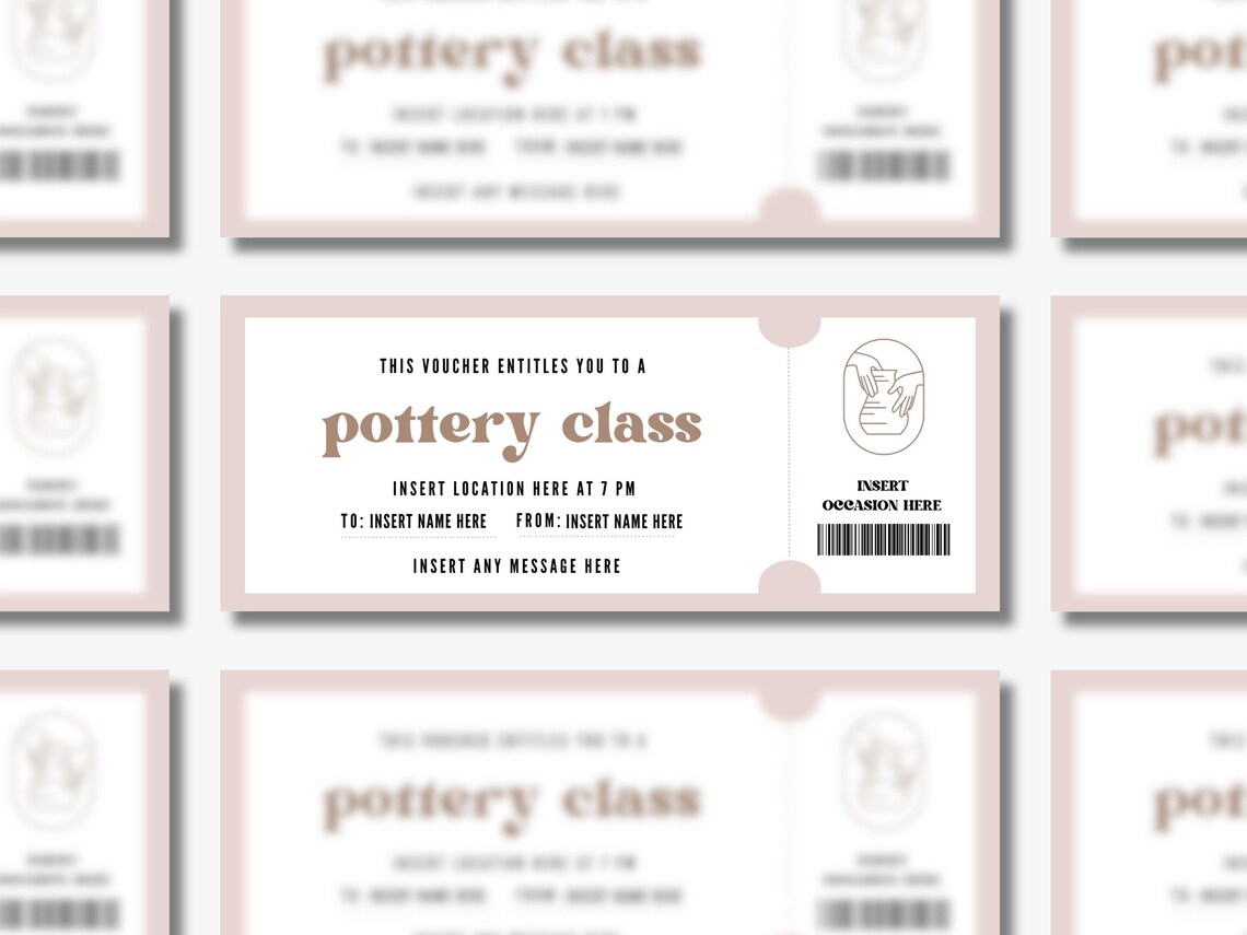 Printable Pottery Class Coupon, Editable Pottery Making Lesson Ticket ...