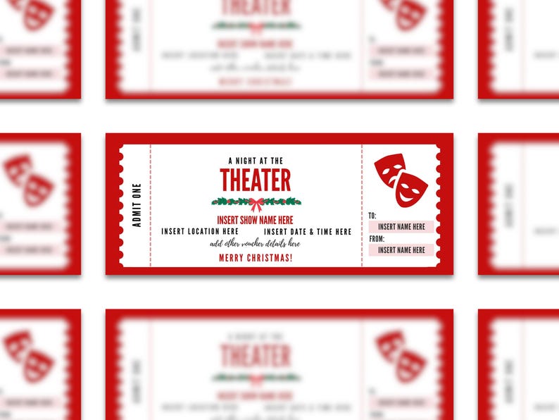 Custom Theater Ticket Template, Printable Play Show Ticket Coupon ...