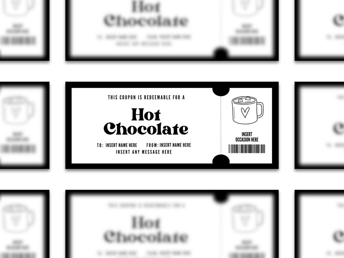Editable Hot Chocolate Coupon, Custom Hot Cocoa Date Gift Certificate ...