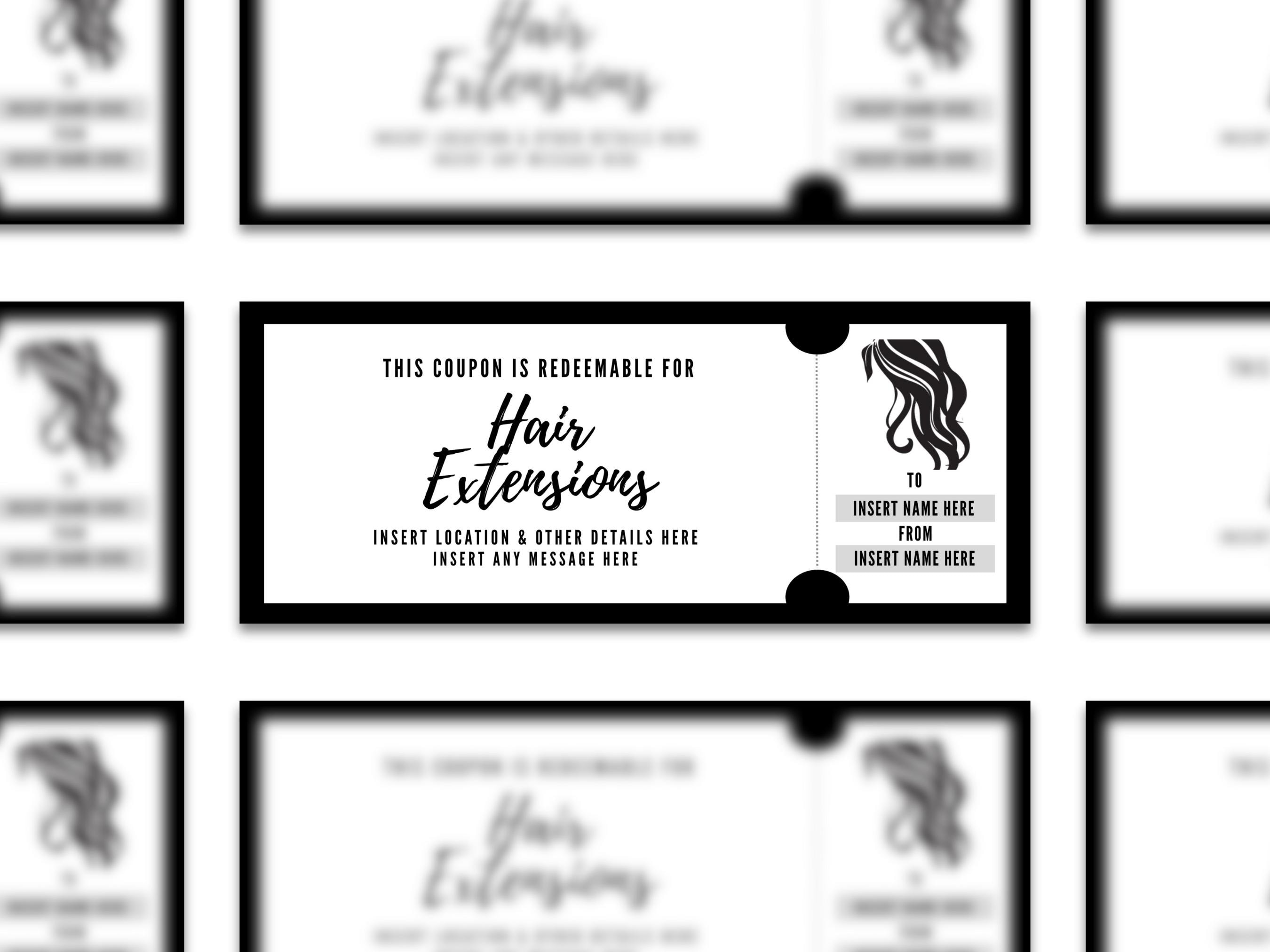 Editable Hair Extension Coupon, Printable Salon Service Ticket Template ...