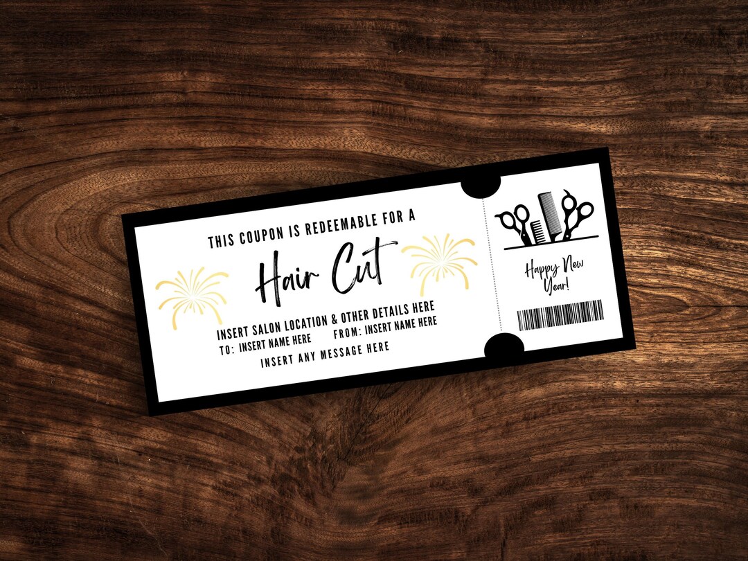 Editable Haircut Coupon, Printable Hair Cut New Year's Gift Certificate ...
