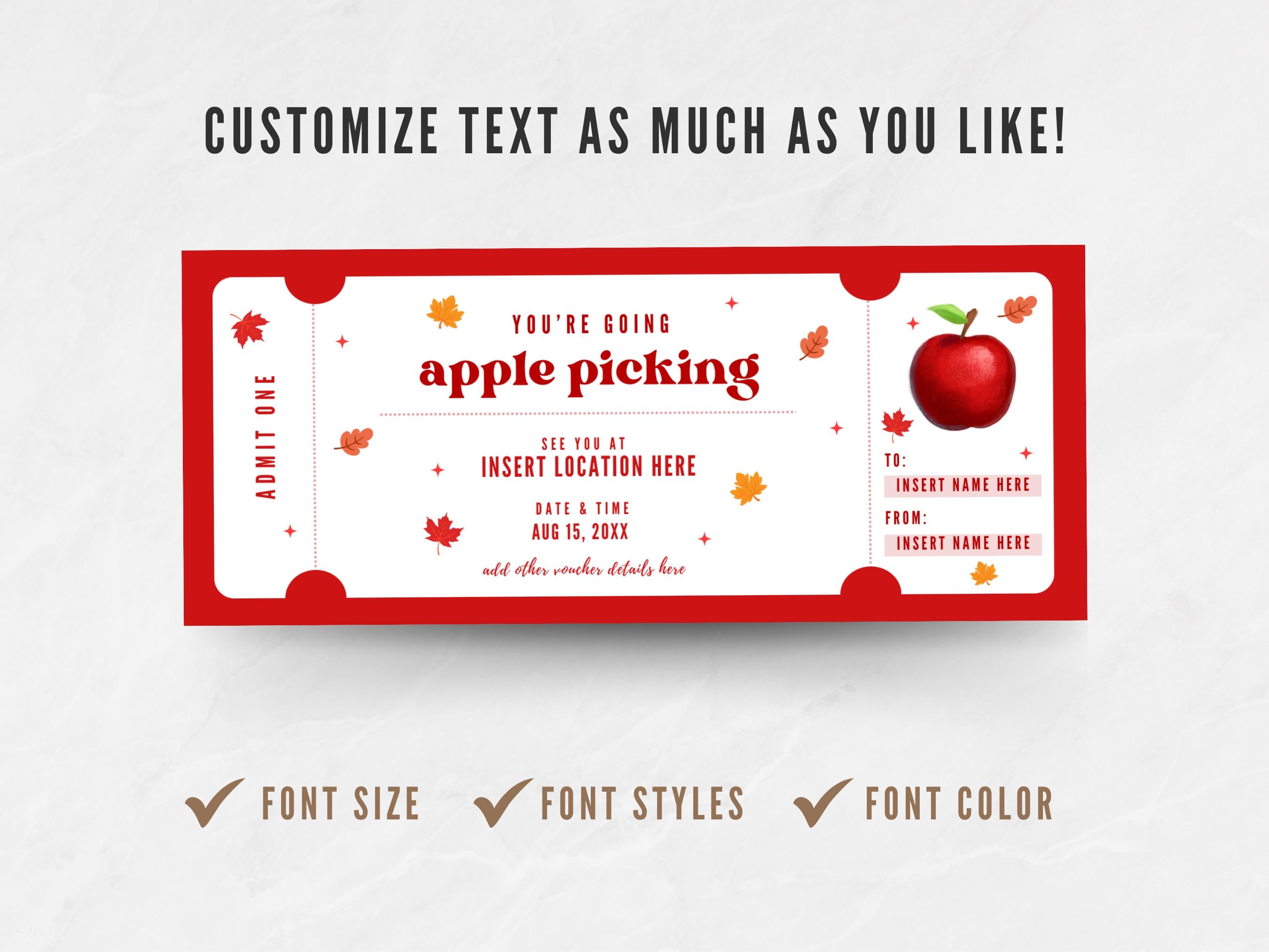 Editable Apple Picking Coupon, Custom Apple Orchard Ticket Template ...