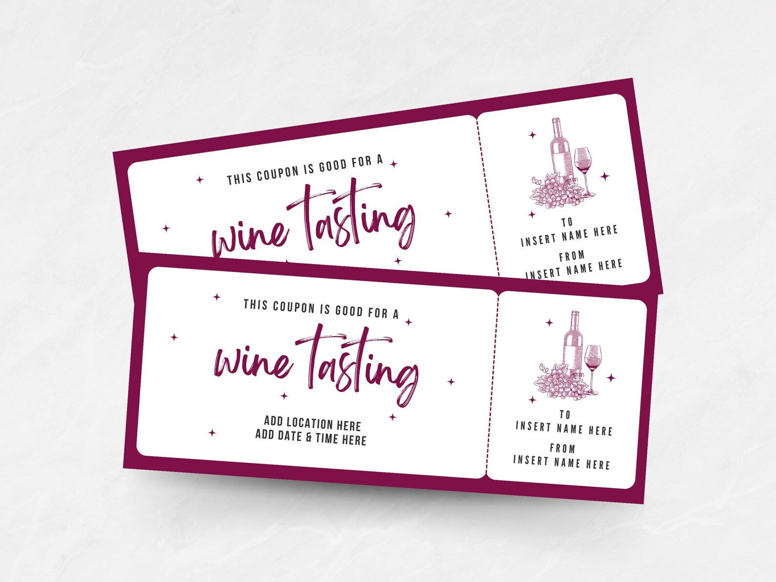 Printable Wine Tasting Coupon Template, Editable Winery Ticket Template ...