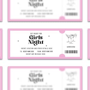 Editable Girls Night Invitation, Girls Night Out Ticket Template ...