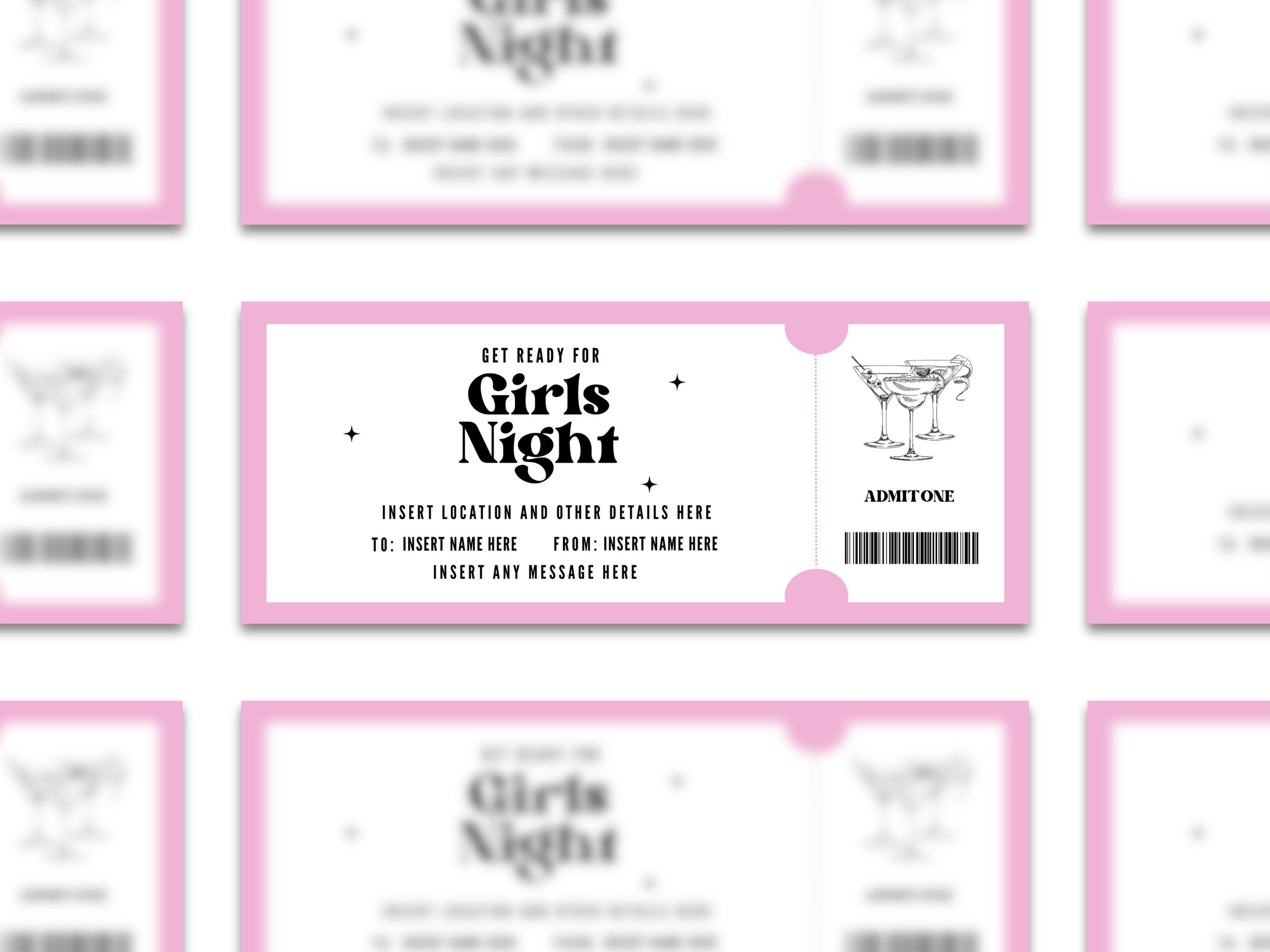 Editable Girls Night Invitation, Girls Night Out Ticket Template ...