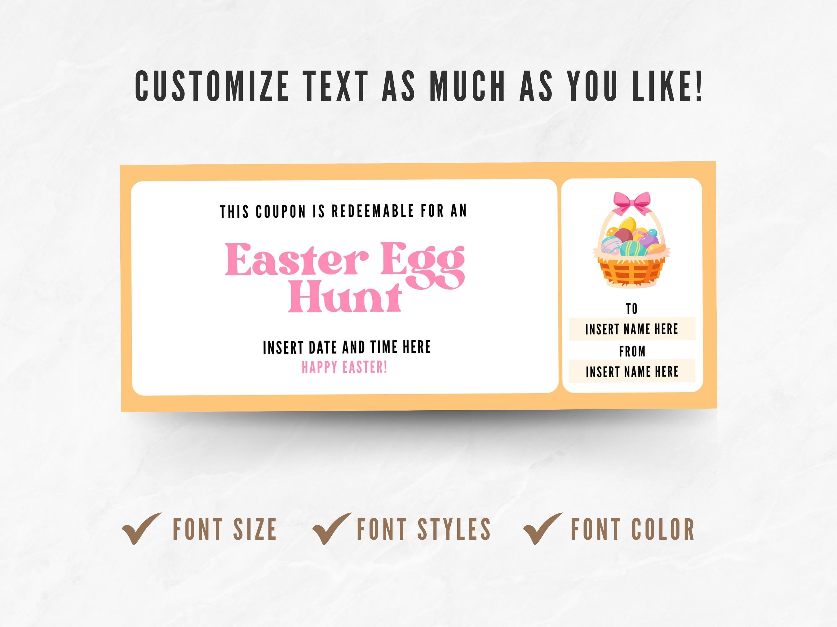 Editable Easter Egg Hunt Ticket Template, Custom Spring Easter Activity ...