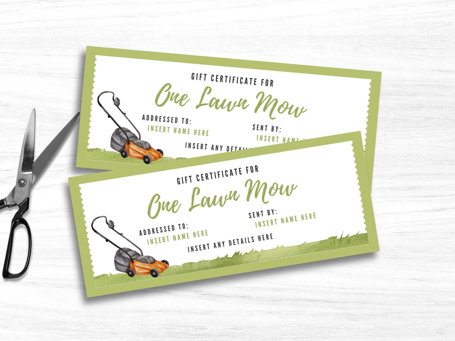 Lawn Care Gift Certificate, Editable Mow the Lawn Voucher, Printable ...