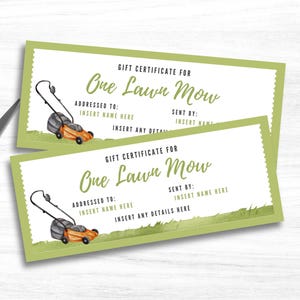 Lawn Care Gift Certificate, Editable Mow the Lawn Voucher, Printable ...