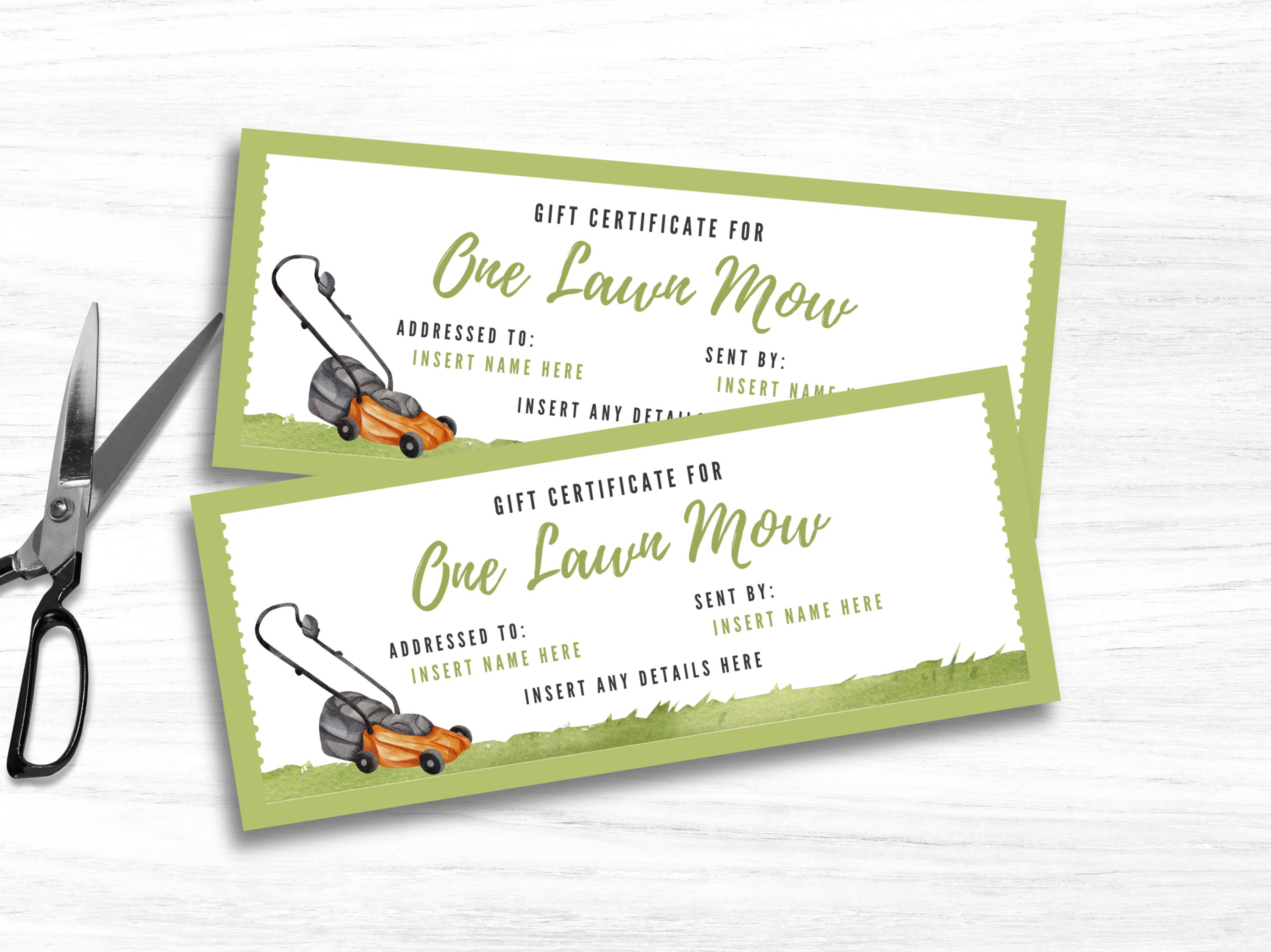 Lawn Care Gift Certificate, Editable Mow the Lawn Voucher, Printable Landscape Coupon PDF - Etsy