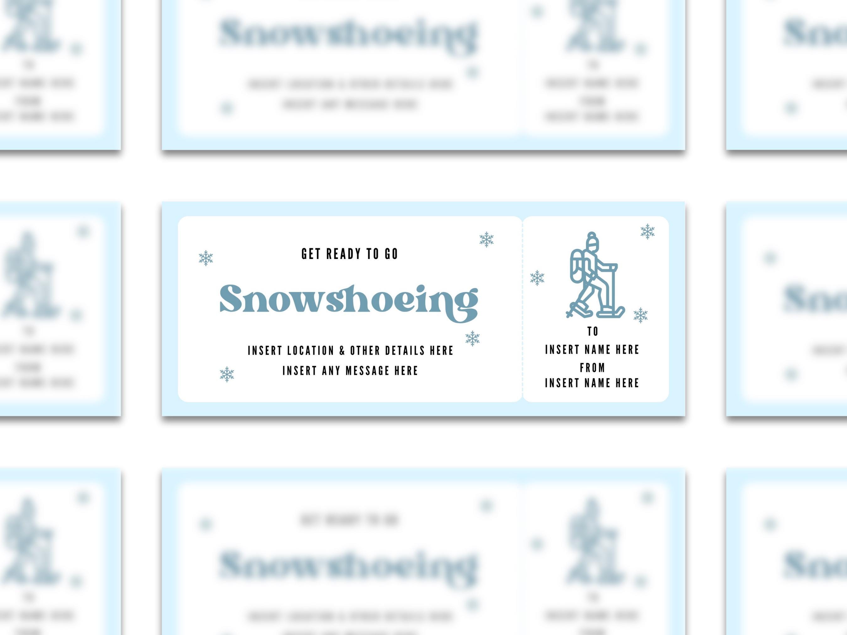 Editable Snowshoeing Ticket Template, Custom Winter Snow Shoeing Coupon ...