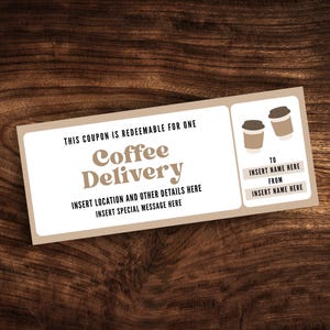 Editable Coffee Delivery Coupon, Printable Coffee Takeaway Ticket ...