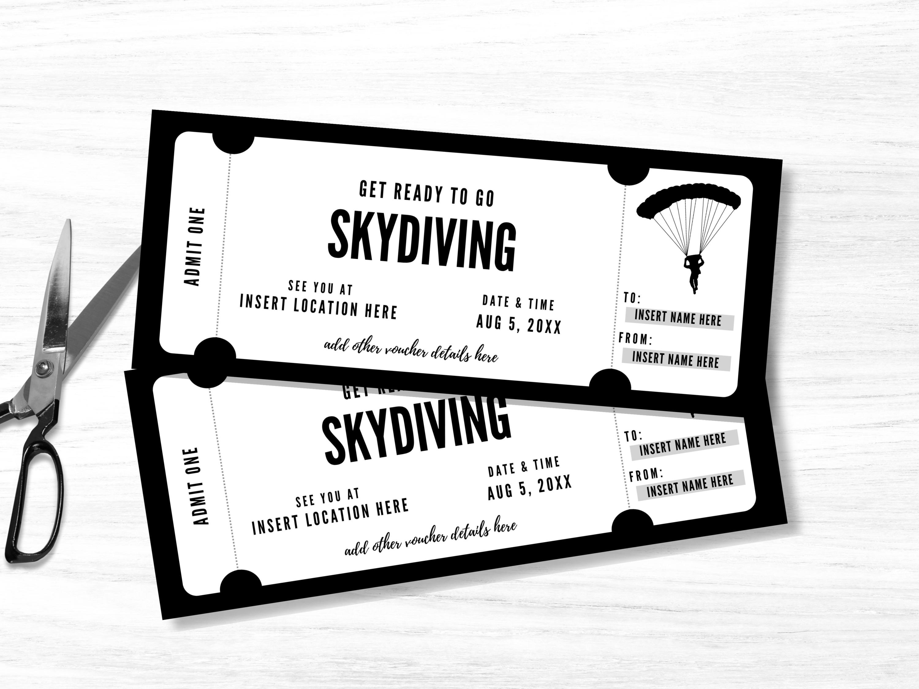 Custom Skydiving Ticket Template, Editable Skydiving Coupon, Surprise ...