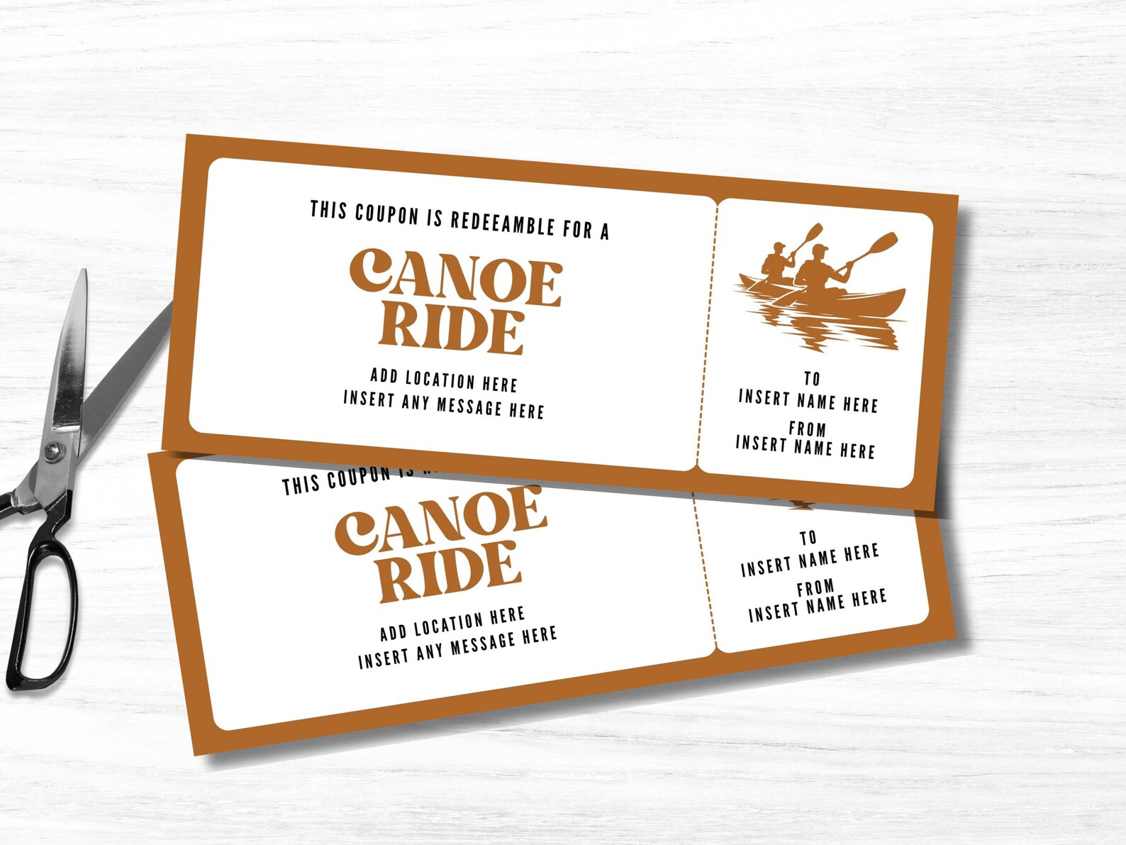 Editable Canoe Ride Coupon, Custom Canoe Tour Ticket Template ...