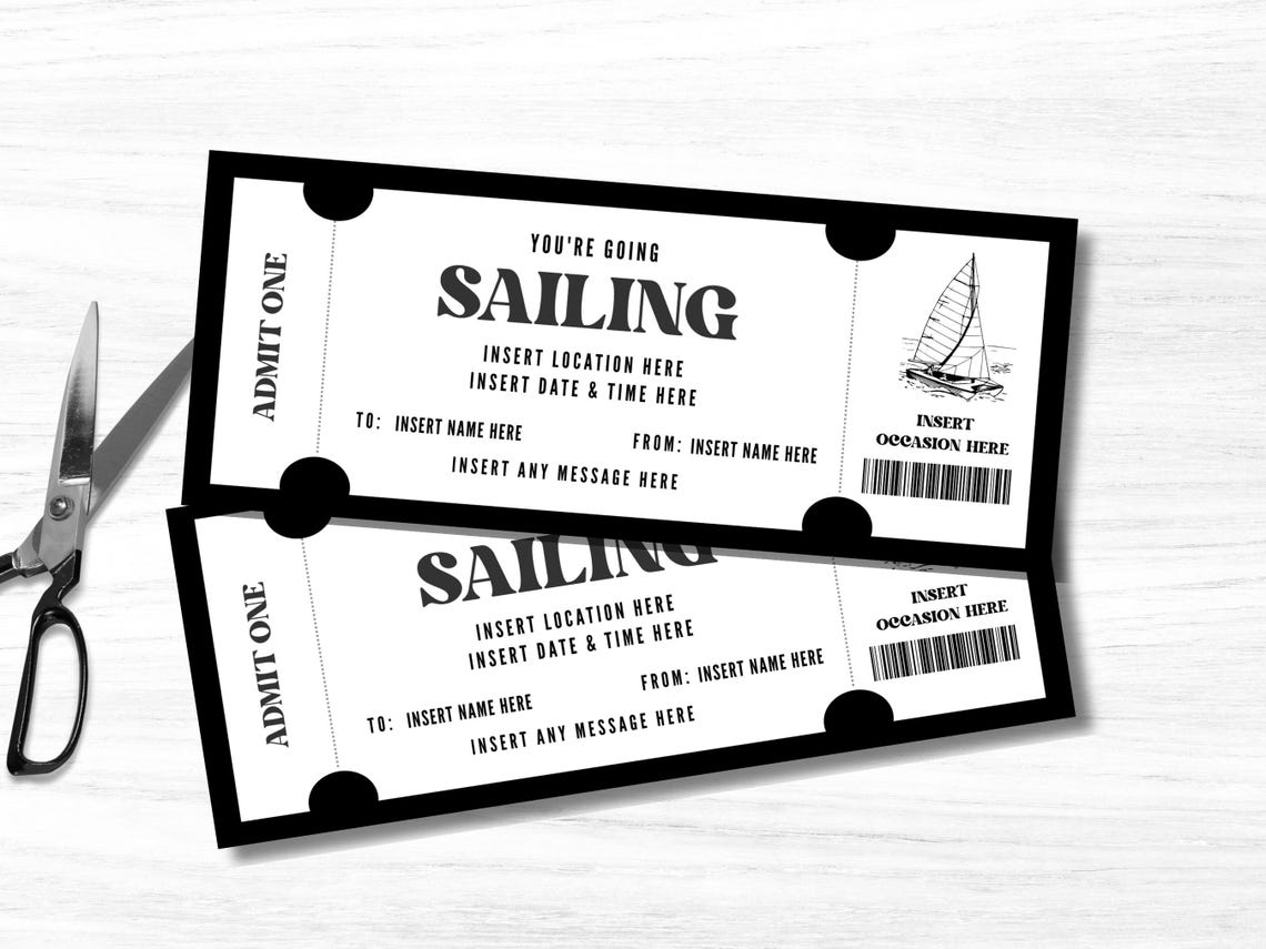 Editable Sailing Trip Ticket, Printable Sail Boat Boarding Pass Coupon ...