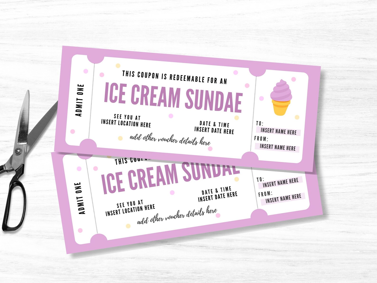 Editable Ice Cream Sundae Coupon, Custom Ice Cream Date Gift ...