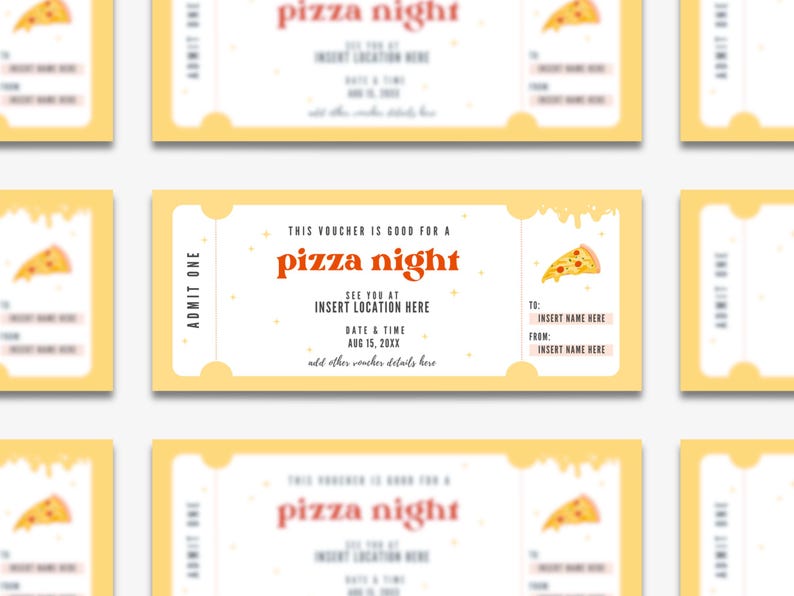 Editable Pizza Night Coupon, Custom Pizza Date Night Gift Certificate ...