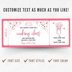 Printable Cooking Class Valentine's Day Coupon Template, Editable Cooking Class Ticket Template ...