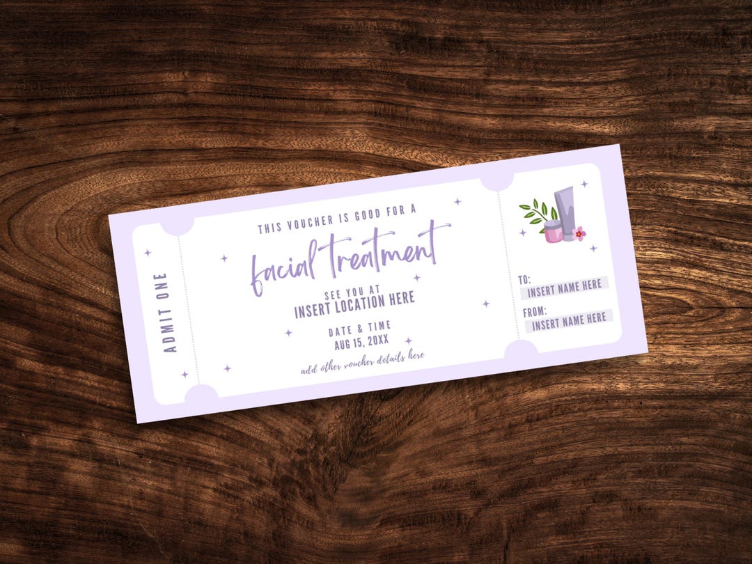 Editable Facial Treatment Coupon Template, Custom Facial Massage Ticket ...