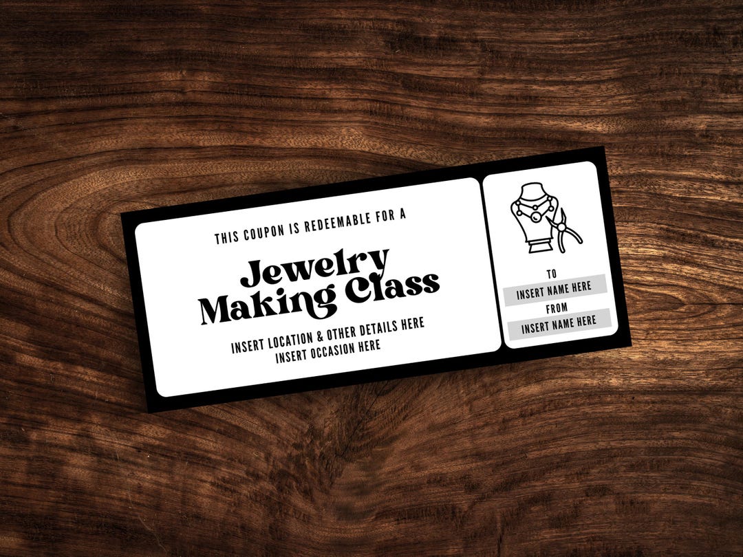 Printable Jewelry Making Class Coupon, Editable Jewelry Making Lesson ...