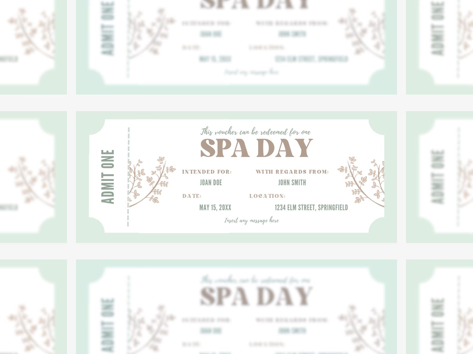 Editable Spa Day Coupon, Printable Spa Ticket Voucher, Custom Spa Day ...