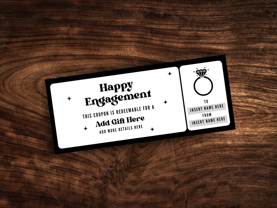 Editable Engagement Gift Certificate Template, Custom Happy Engagement ...