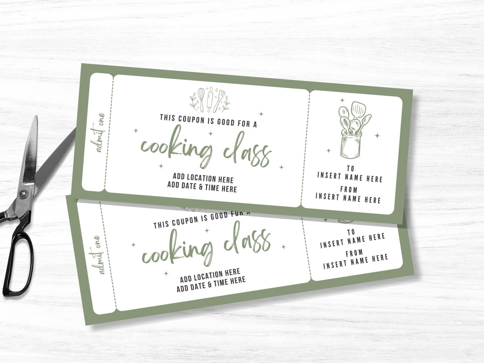 Printable Cooking Class Coupon Template, Editable Cooking Class Ticket ...
