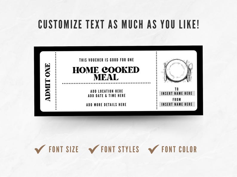 Editable Home Cooked Meal Coupon, Printable Homemade Meal Ticket ...