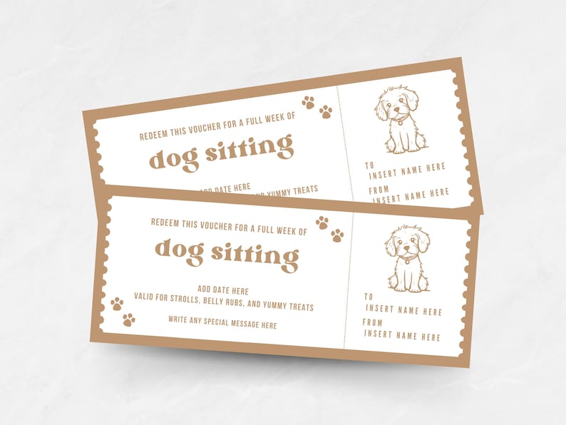 Editable Dog Sitting Coupon Template, Custom Dog Watching Ticket ...