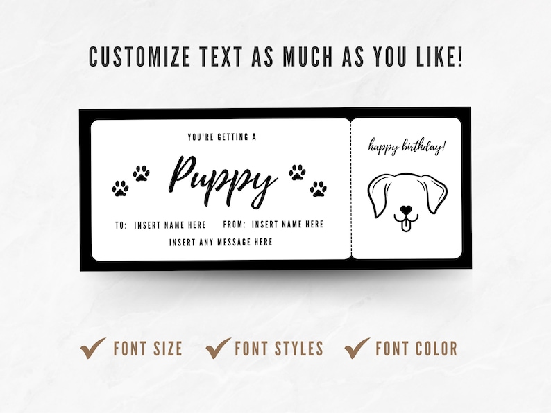 Editable New Puppy Coupon Template, Custom New Dog Ticket Template ...