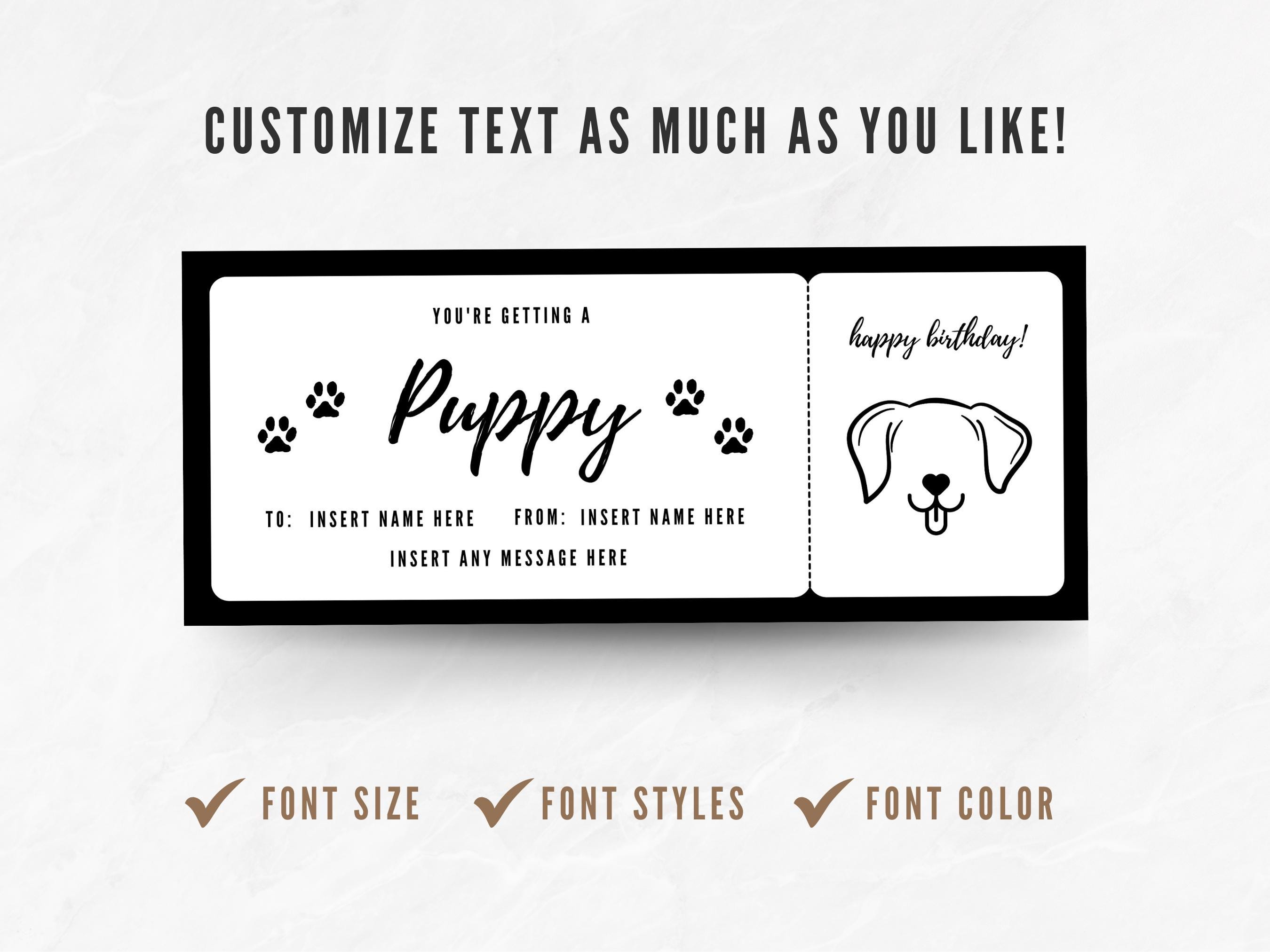 Editable New Puppy Coupon Template, Custom New Dog Ticket Template ...