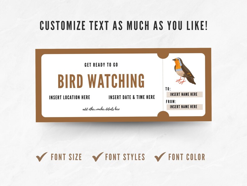 Custom Bird Watching Ticket Template, Editable Birding Coupon, Surprise ...